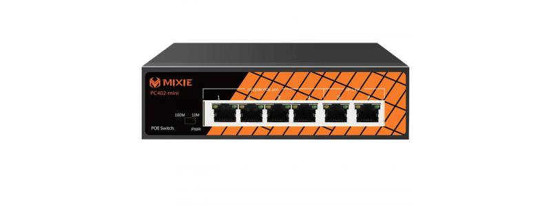 Switch Poe Camera MIXE PC402-Mini gồm 4 cổng POE RJ45 10/100M và 2 cổng ...